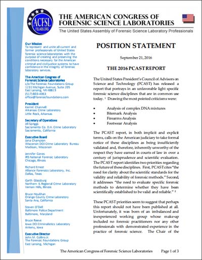 American Congress of Forensic Science Laboratories response to the ...