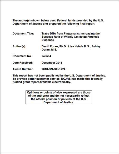 Trace DNA from Fingernails: Increasing the Success Rate of Widely ...